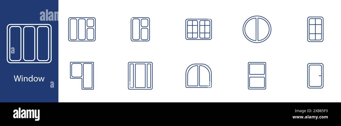 Window set icon. Sliding, casement, bay, round, arched, double-hung ...