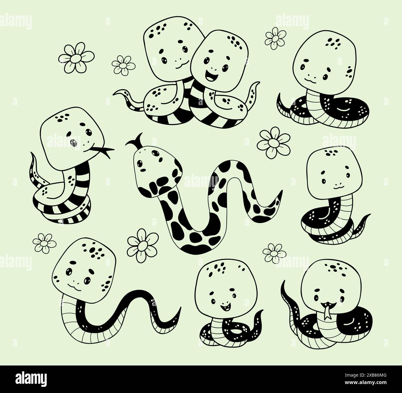 Cute Snake collection. Funny reptile character in doodle style ...