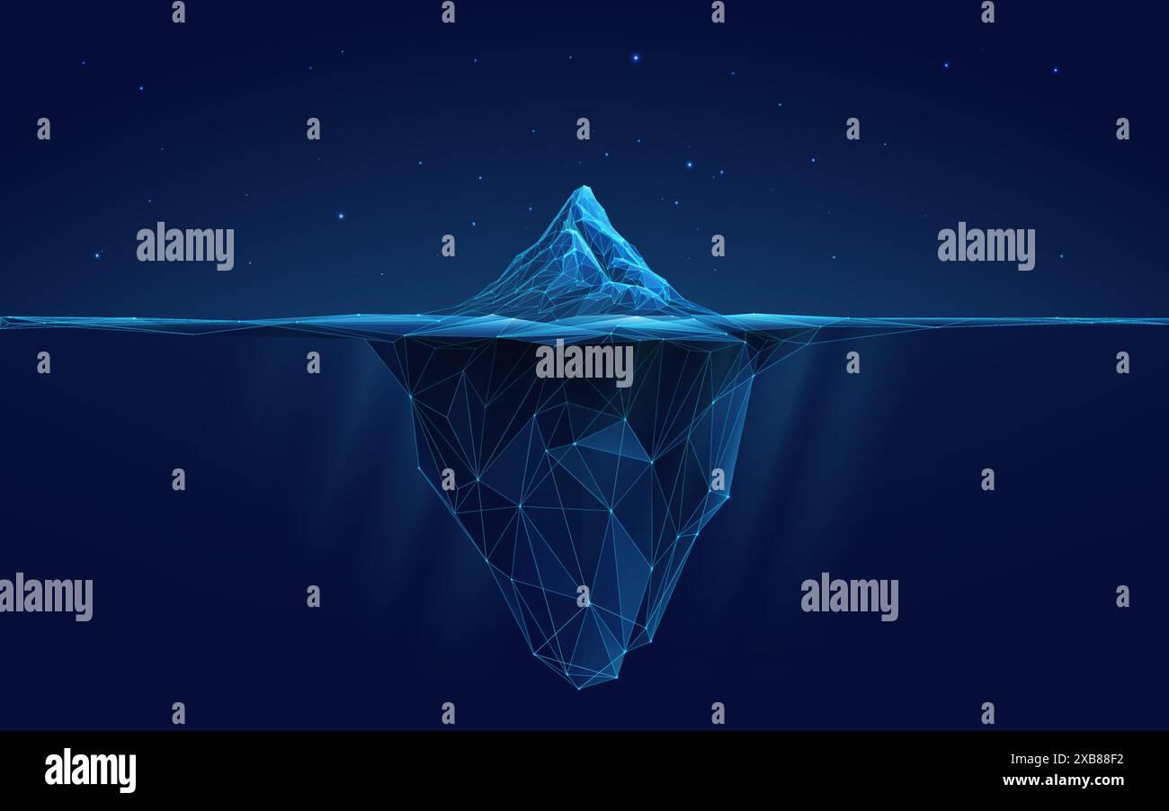 Digital Iceberg with water surface on dark blue night background Stock ...