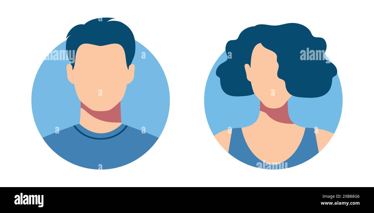 Abstract female and male faceless portraits, avatars or anonymous profiles. Woman and man ...