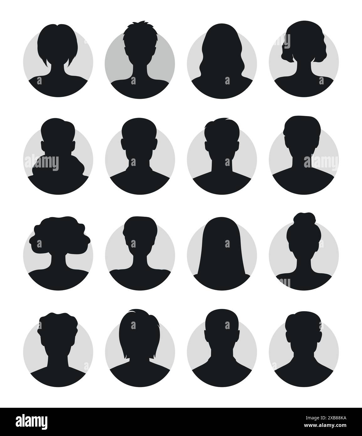 Abstract female and male faceless portraits, avatars or anonymous profiles. Set of woman and man ...