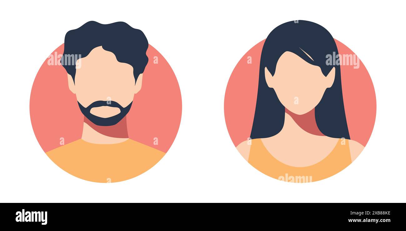 Abstract female and male faceless portraits, avatars or anonymous profiles. Woman and man face ...