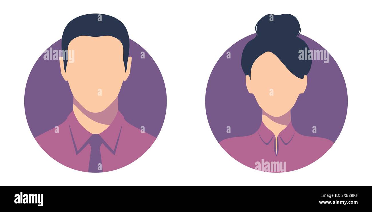 Abstract female and male faceless portraits, avatars or anonymous profiles. Woman and man ...