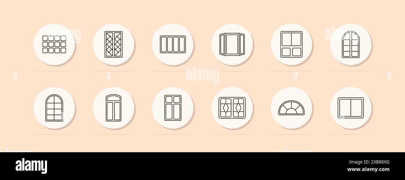 Window set icon. Various window designs including arched, paneled, and ...