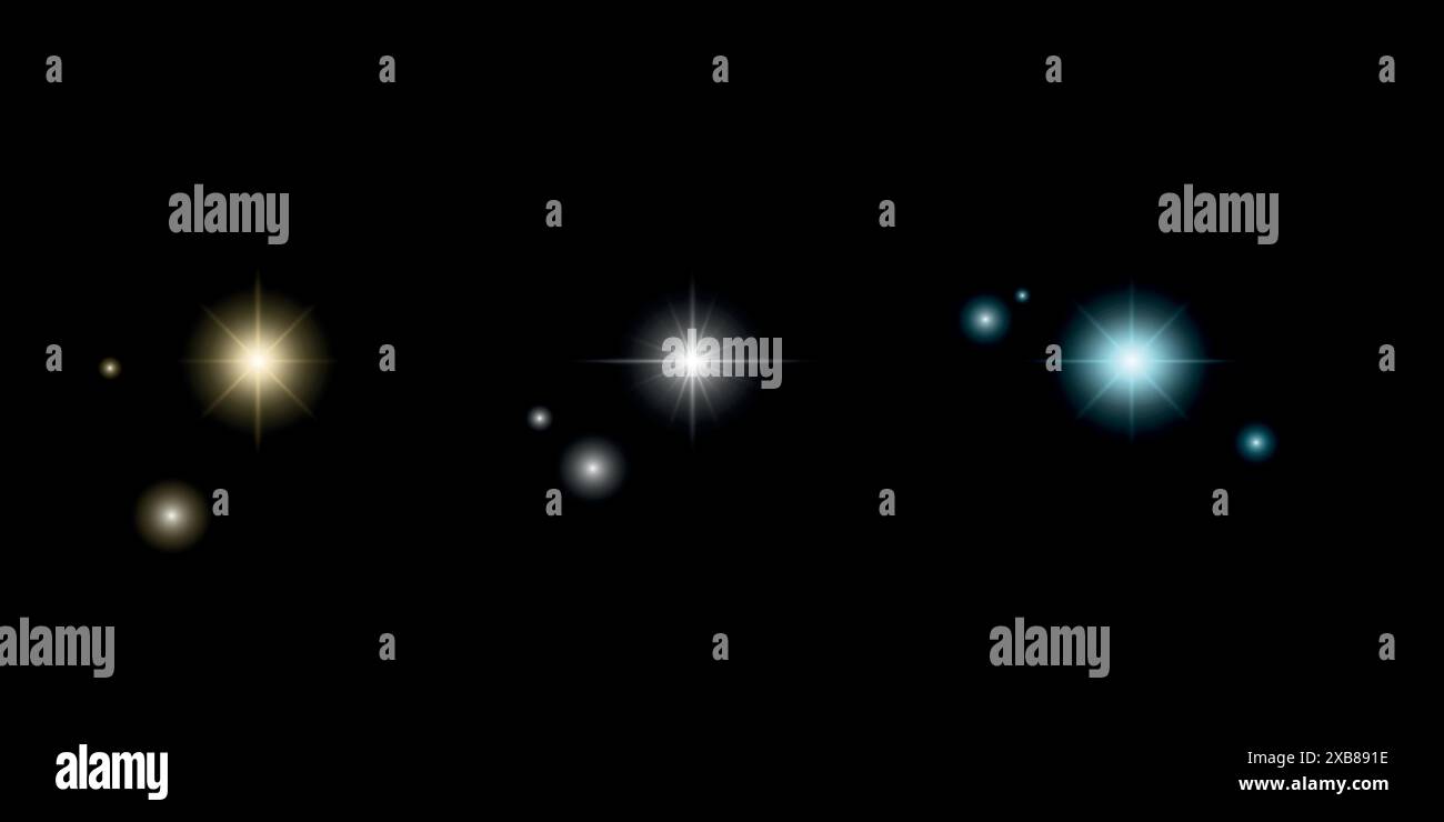 Flashing lights, sparkling stars. Light effects set on black background. Vector illustration ...