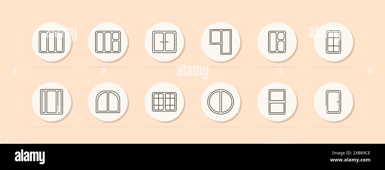 Window set icon. Various window styles including sliding, double-hung ...