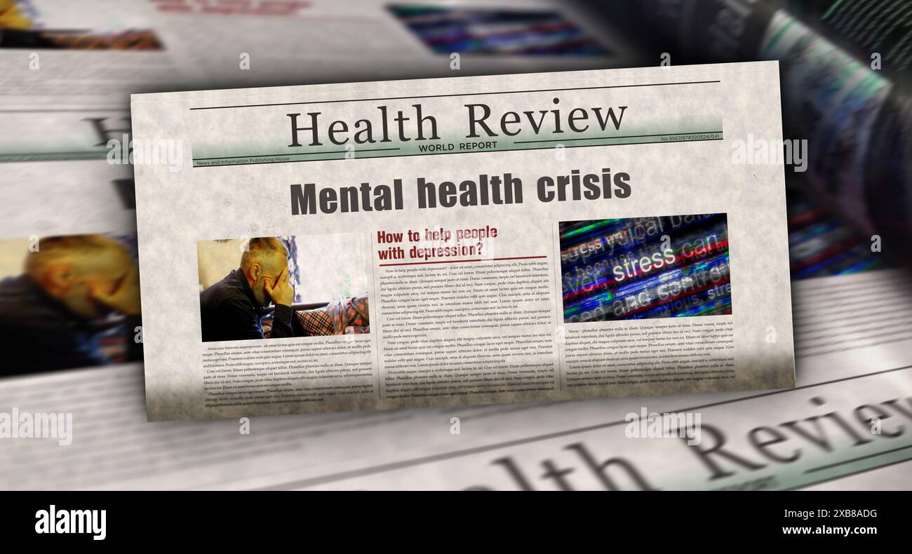Mental health crisis depression vintage news and newspaper printing ...