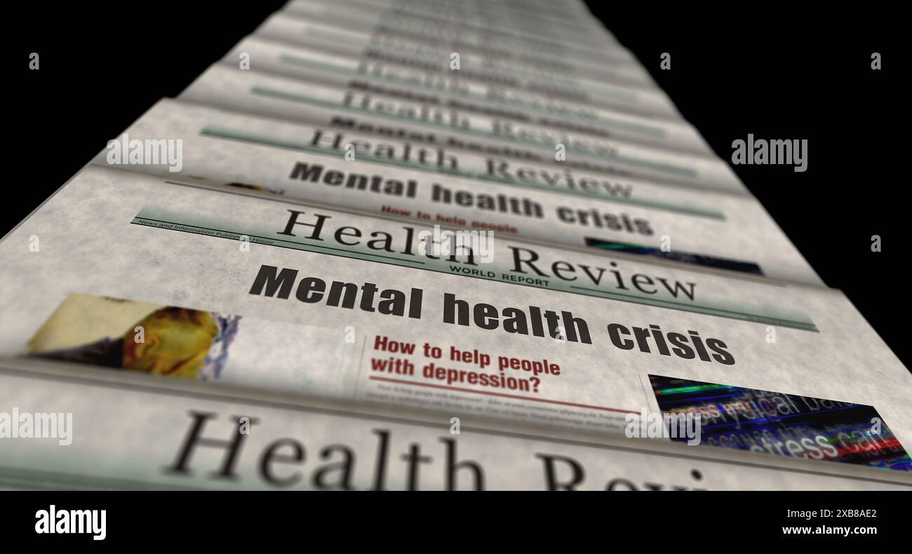 Mental health crisis depression vintage news and newspaper printing ...