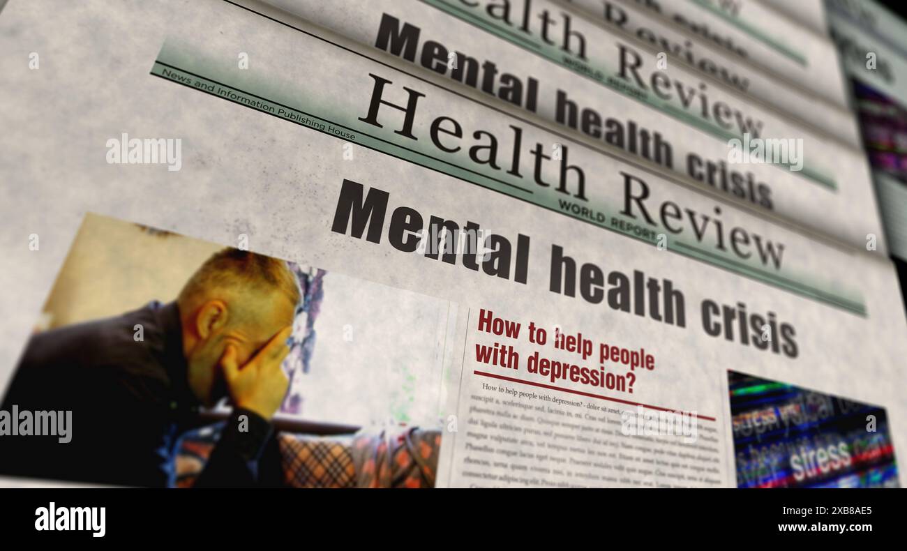 Mental health crisis depression vintage news and newspaper printing ...