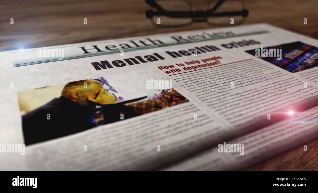 Mental health crisis depression daily newspaper on table. Headlines ...