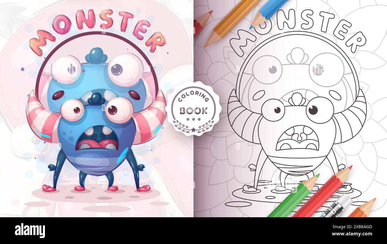 Cartoon character adorable horror monster, pretty animal idea for print ...