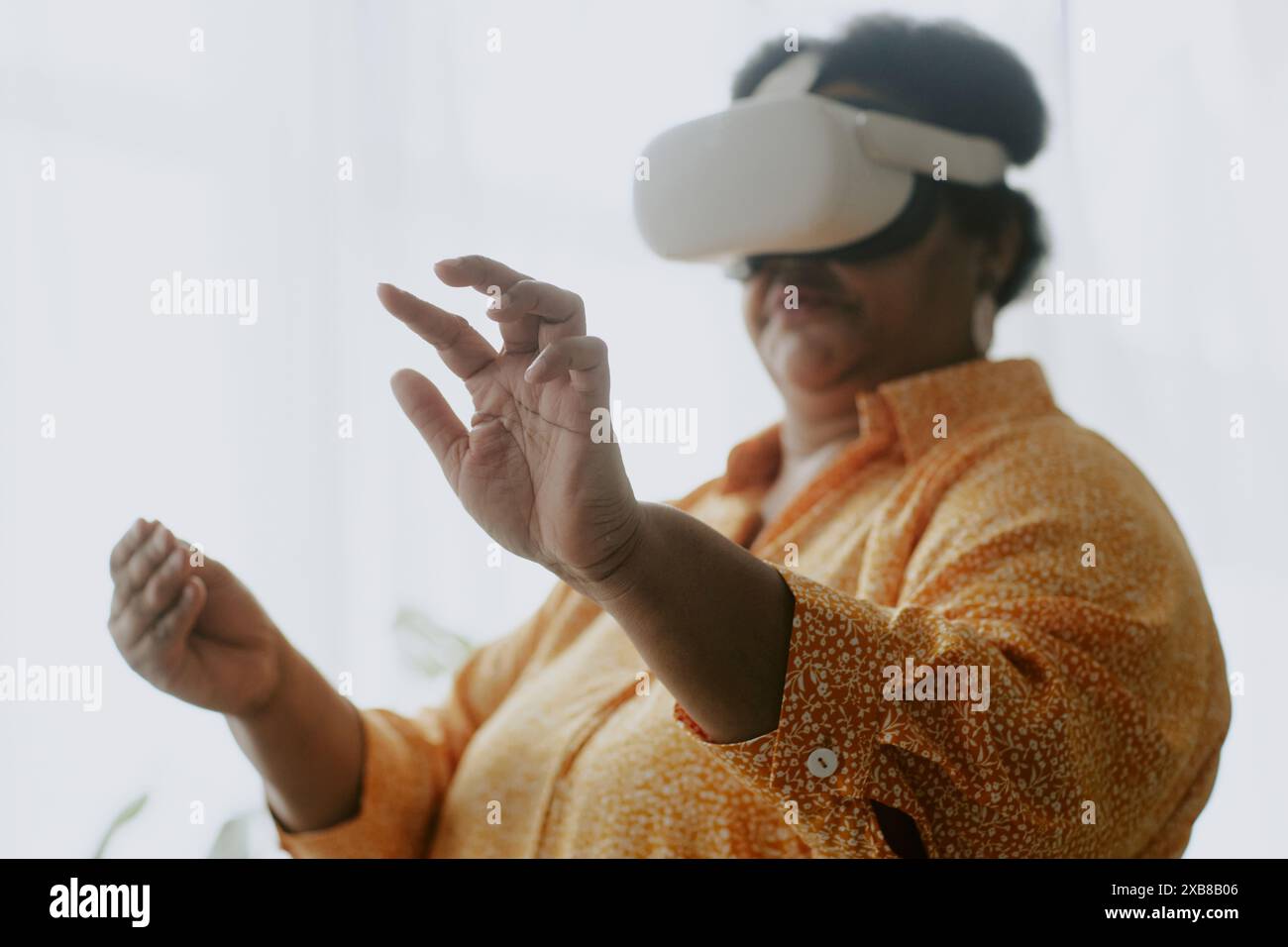 Medium close up photo of senior African American woman imagining her ...