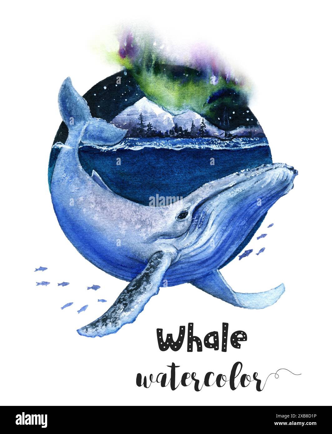 Illustration of humpback whale in electric blue ocean, liquid art Stock ...