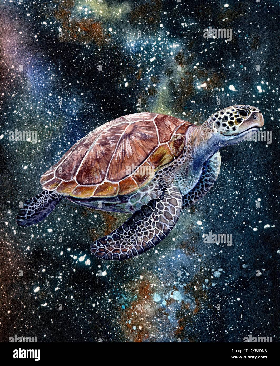 Kemps ridley sea turtle swimming in a fluid space like environment ...