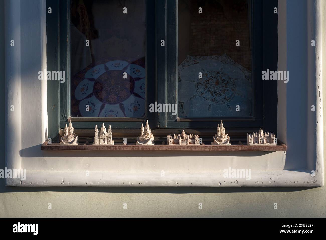 Models of Hungarian landmarks on windowsill Stock Photo - Alamy