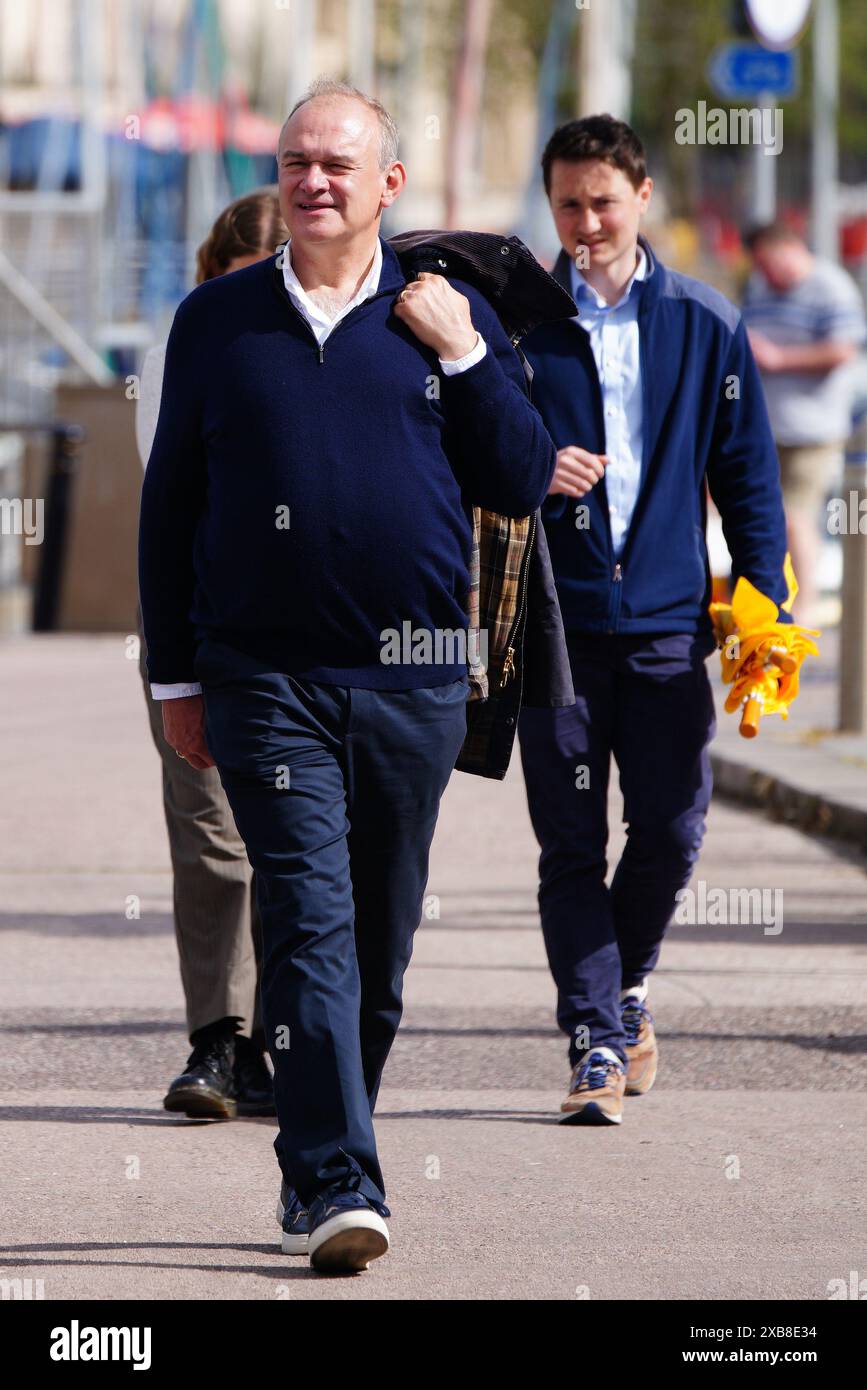 Liberal Democrats leader Sir Ed Davey during a visit to Torquay Harbour ...