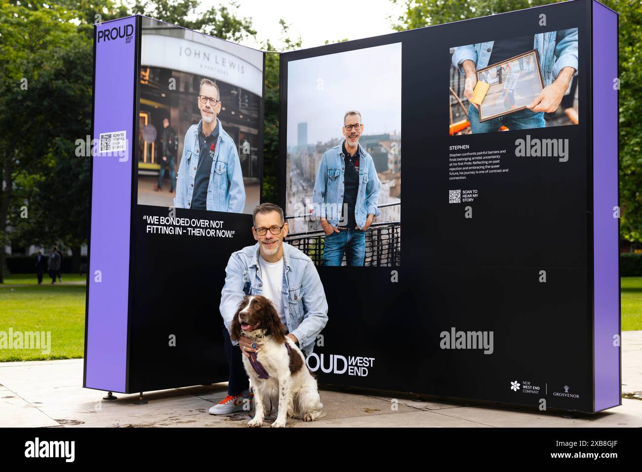 EDITORIAL USE ONLY Stephen Forder in front of their portrait at 'Proud ...