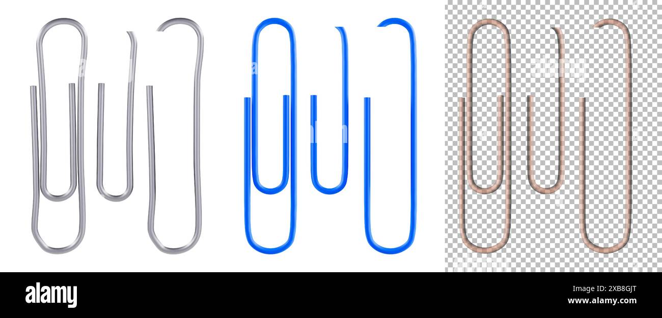 Various paper clips realistic vector illustration set with transparency ...