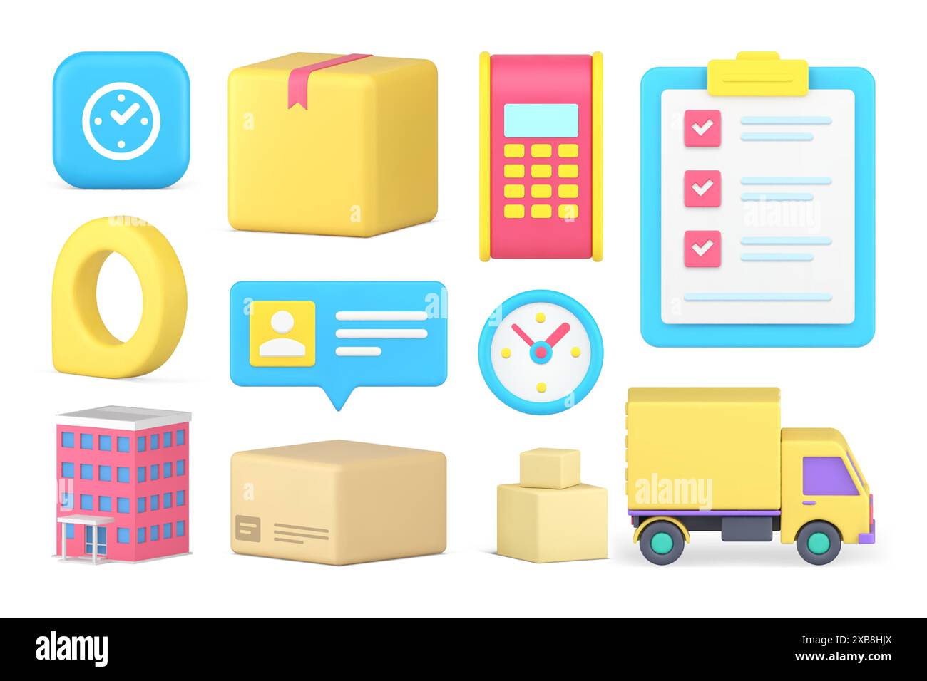 Commercial shipment business cargo delivery postal service set 3d icon ...
