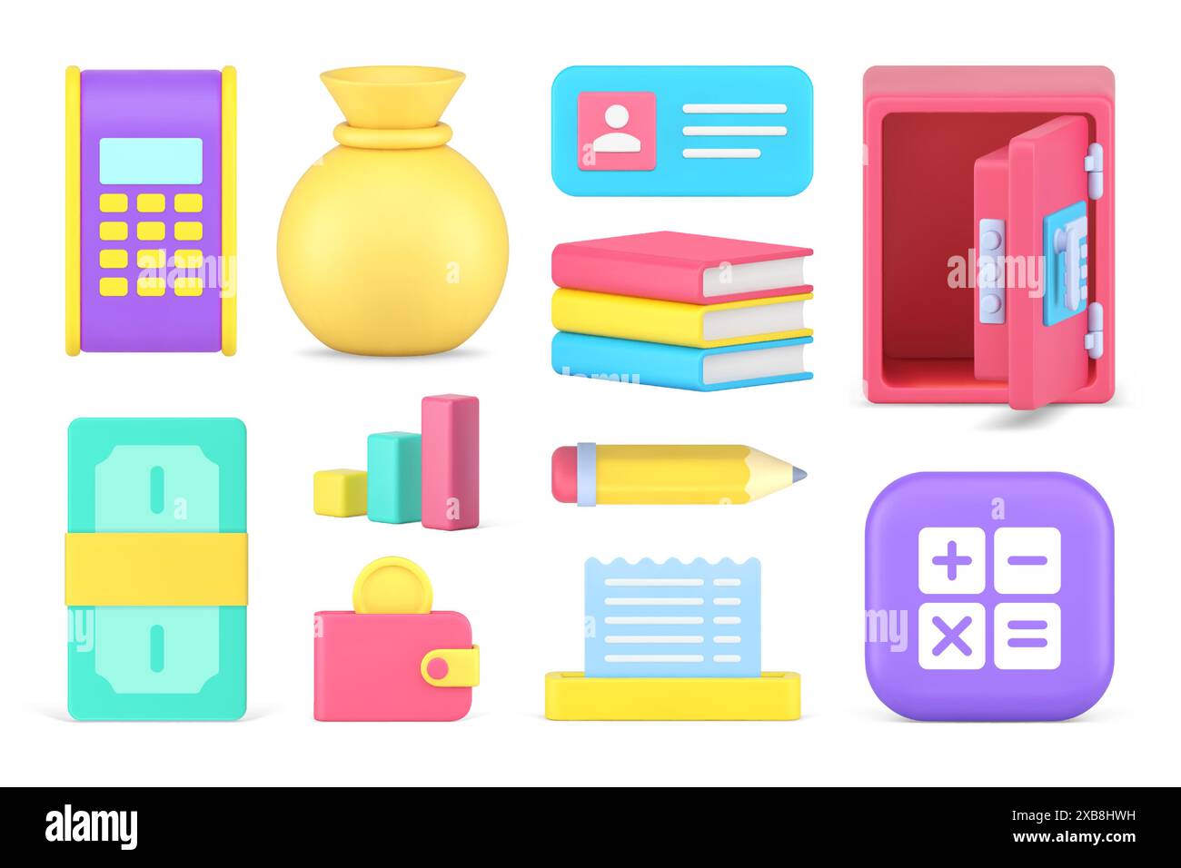 Financial payment banking learning accounting analyzing set 3d icon ...