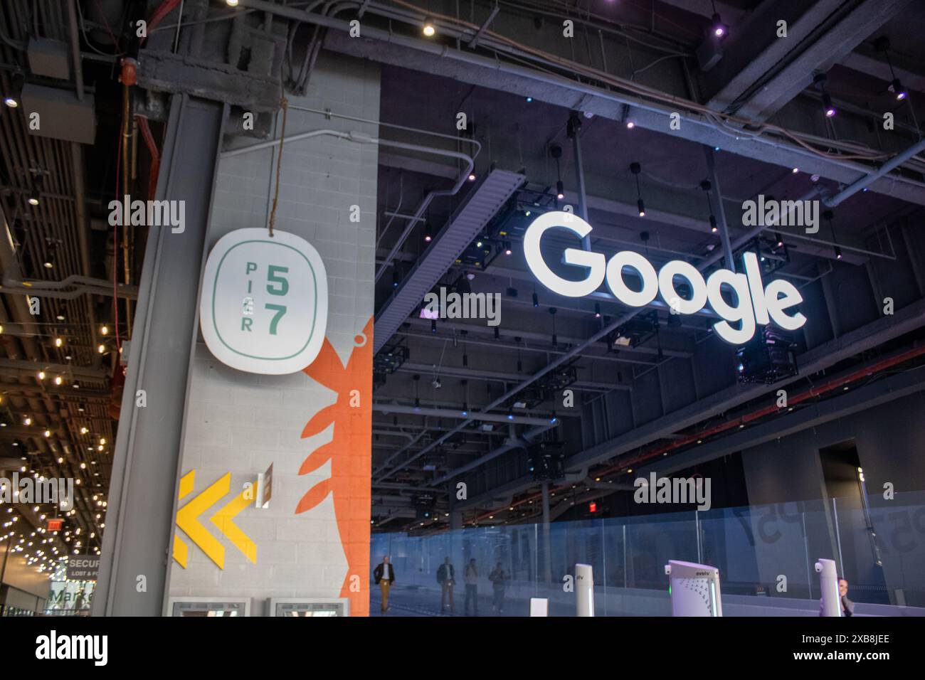 The Pier 57 Google New York entrance sign Stock Photo - Alamy