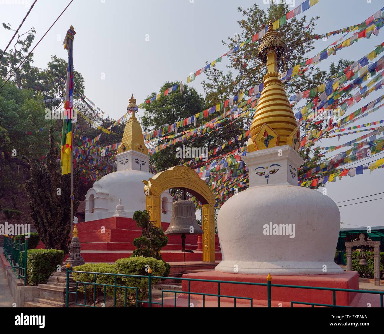 The Swayambhunath Stupa with golden top at Swayambhunath Temple in ...