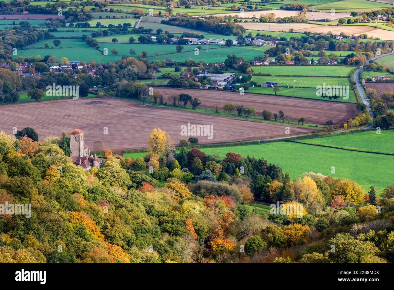 An autumn view of Little Malvern Priory and Little Malvern Court from ...