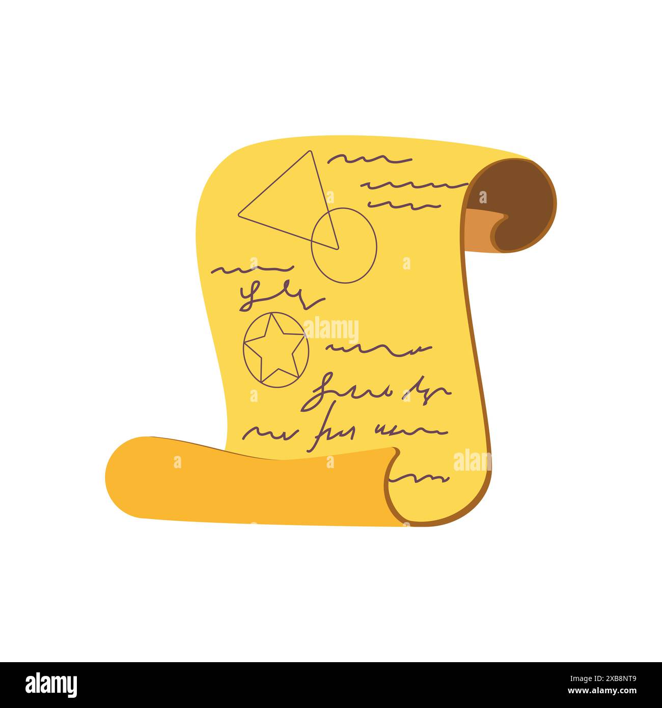 Ancient spell scroll, old papyrus sheet with handwritten text and ...