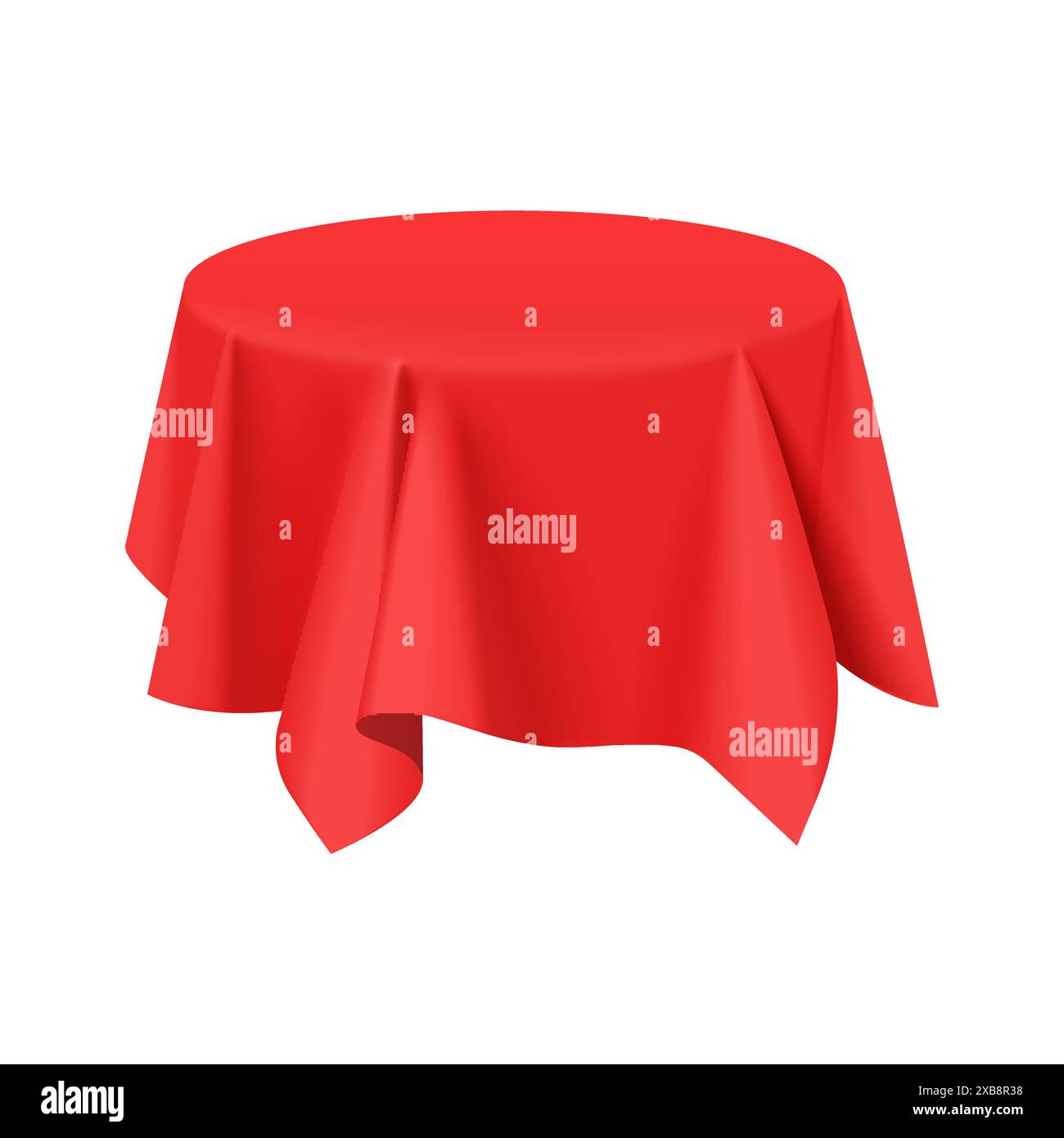 3D red tablecloth with folds and drapery covered round table vector ...