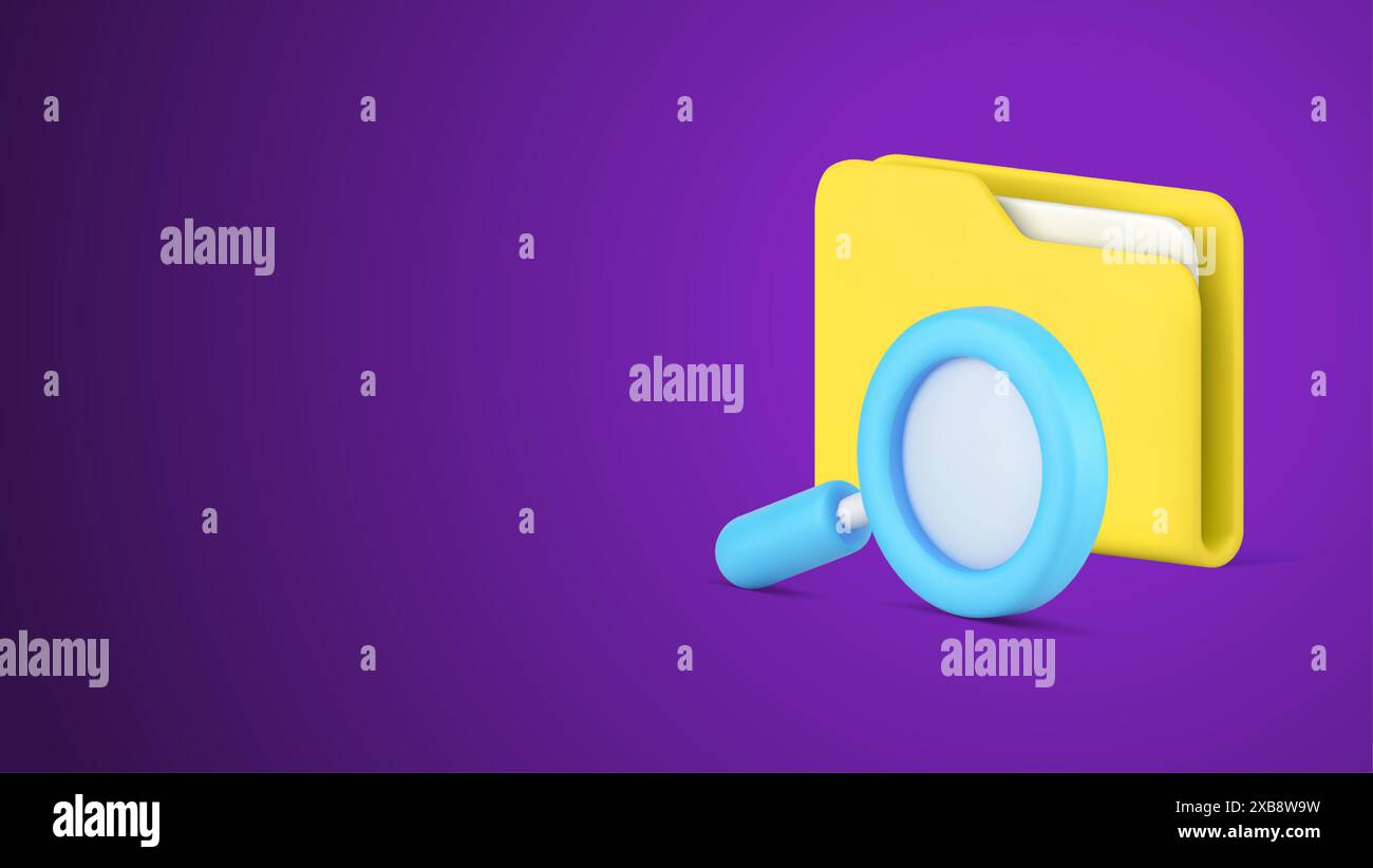 Finding important information in folder document storage use magnifying glass isometric template ...