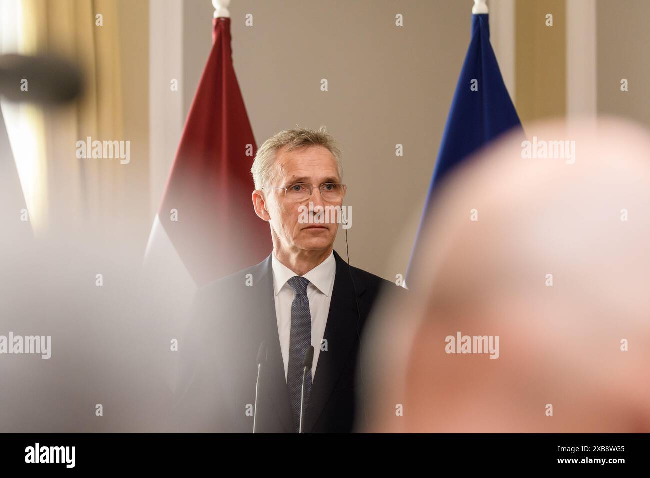 RIGA, Latvia. 11th June, 2024. Jens Stoltenberg (at photo), NATO ...