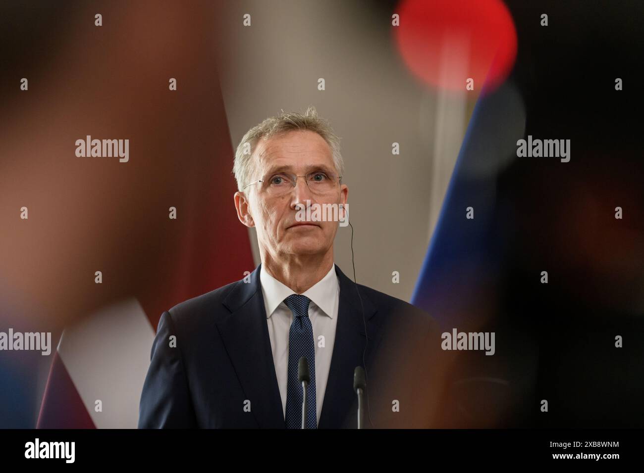 RIGA, Latvia. 11th June, 2024. Jens Stoltenberg (at photo), NATO ...