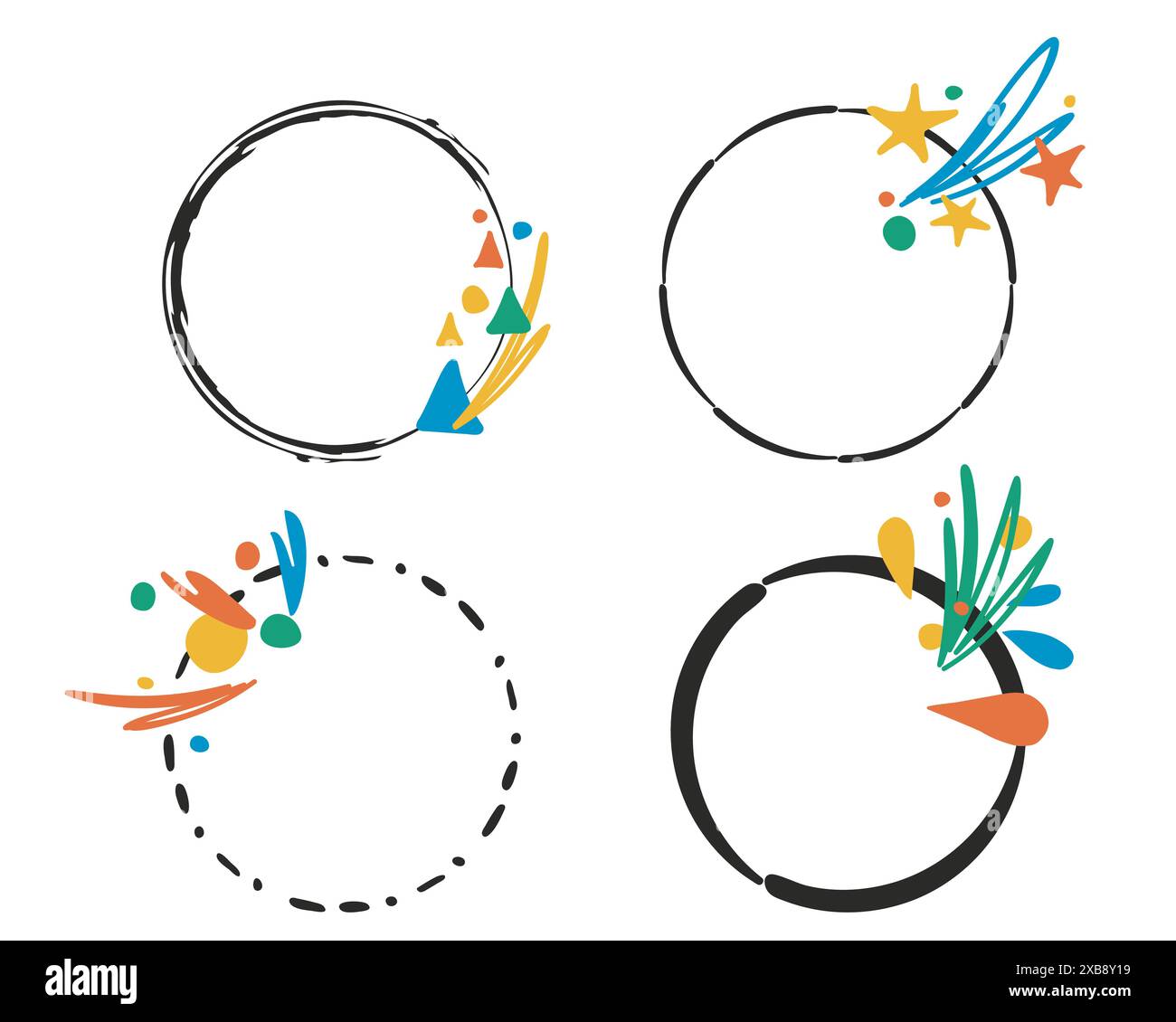 Festive frame, outline border pack. Hand drawn paint brush doodle black ...