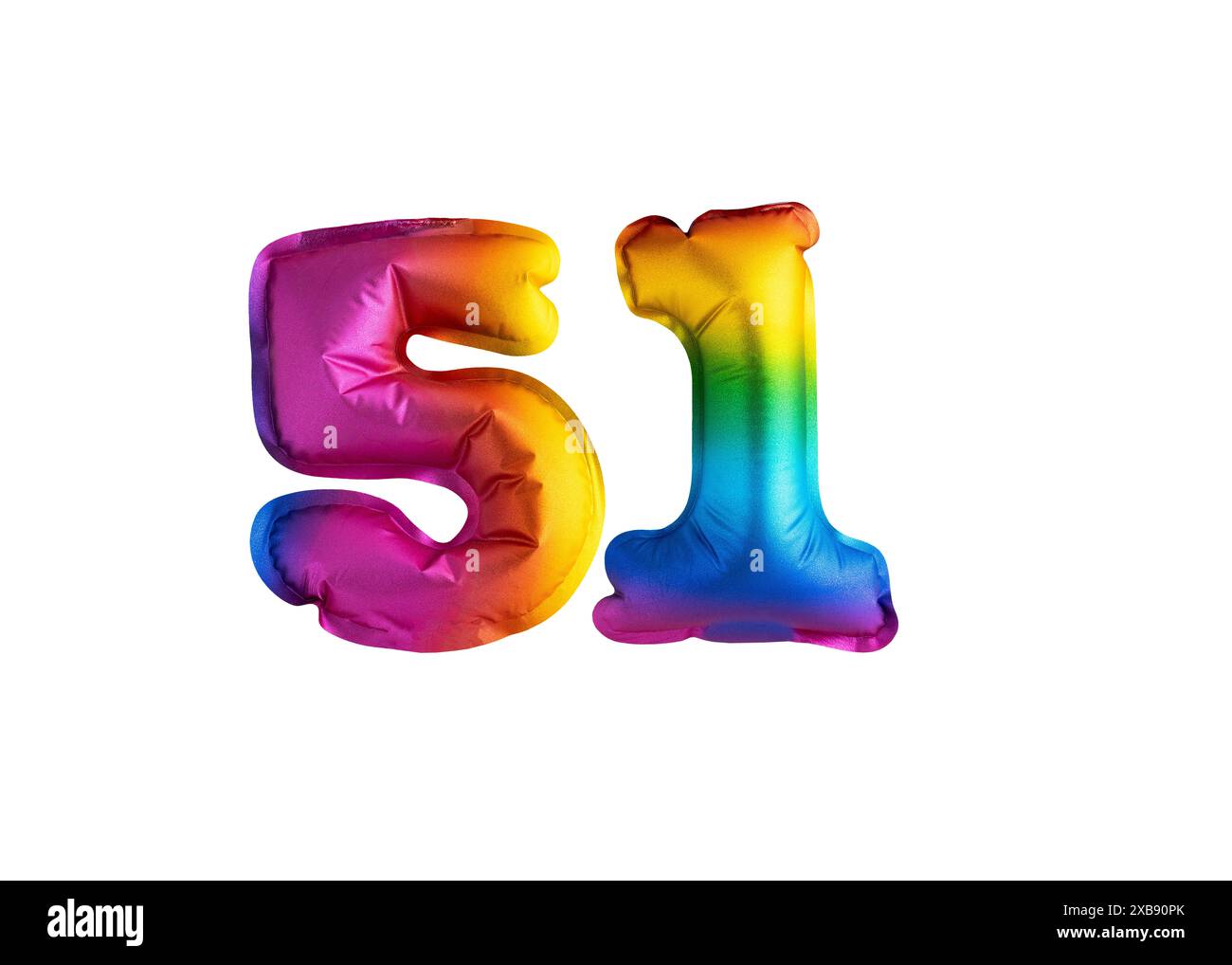 Multicolored balloon for number 51 celebration. Happy birthday on white ...