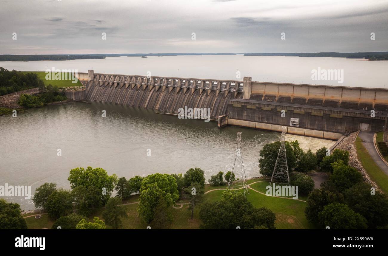 An aerial view of Clarks Hill Highway Dam on the Georgia-South Carolina ...