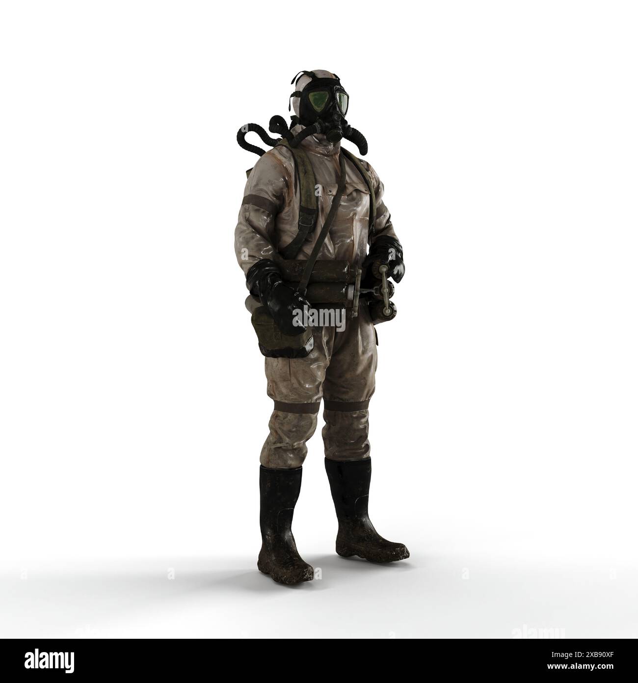 A man in gas mask with gun on white background Stock Photo - Alamy