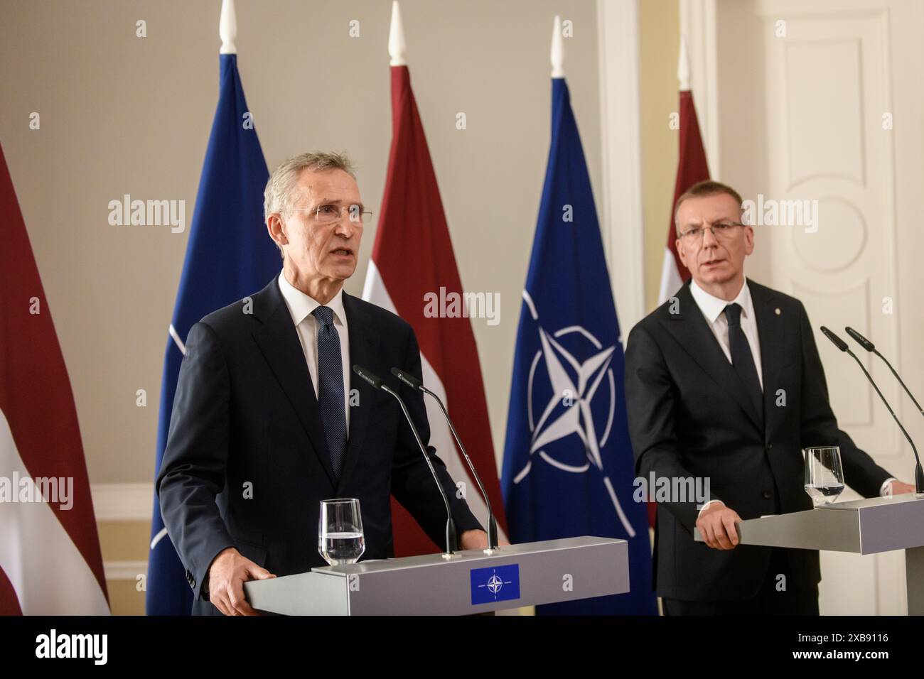 RIGA, Latvia. 11th June, 2024. Edgars Rinkevics, (R) President of ...