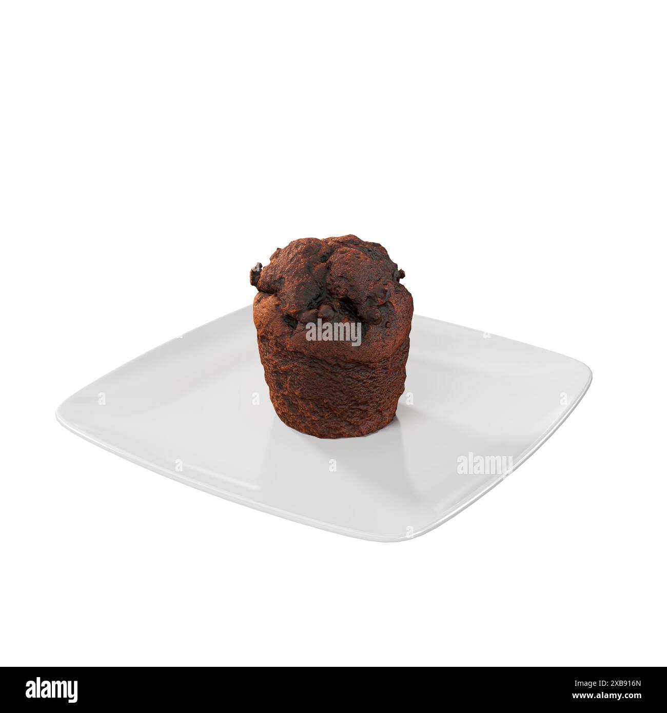 A chocolate muffin and brownie on a white plate, delicious dessert ...