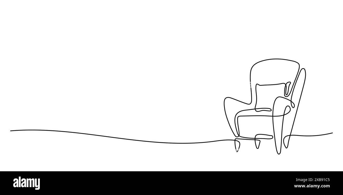 Continuous line drawing of an armchair on a white background. One-line ...