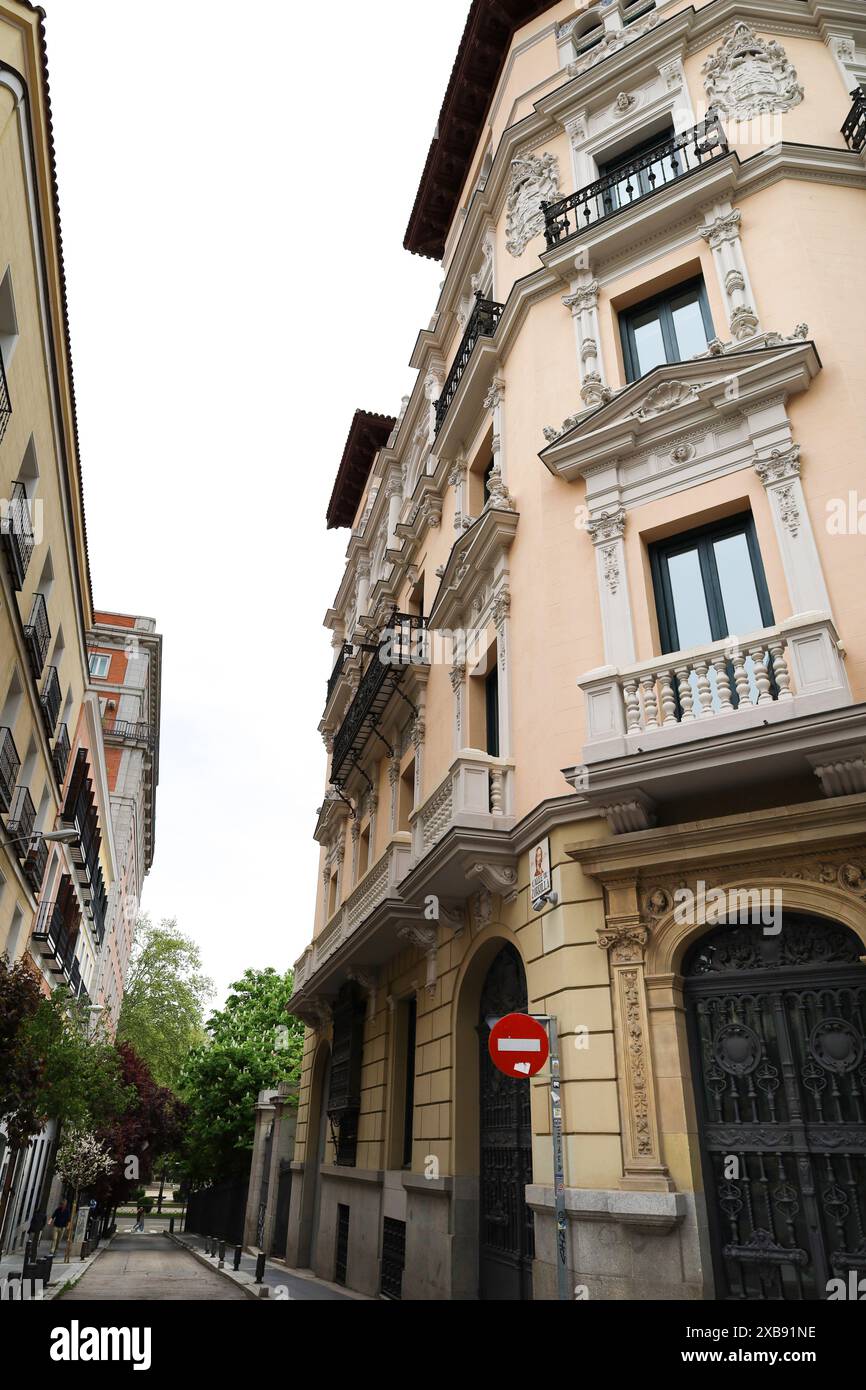 Madrid, Spain- April 8, 2024: Majestic buildings in Barrio de las ...