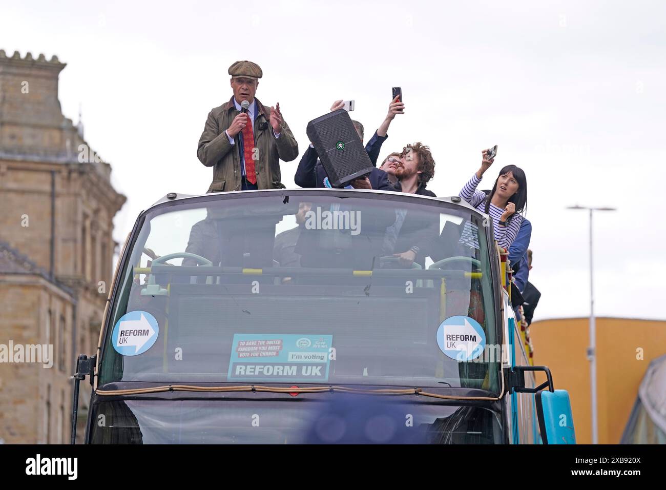 Reform UK leader Nigel Farage makes a speech on the Reform UK campaign ...