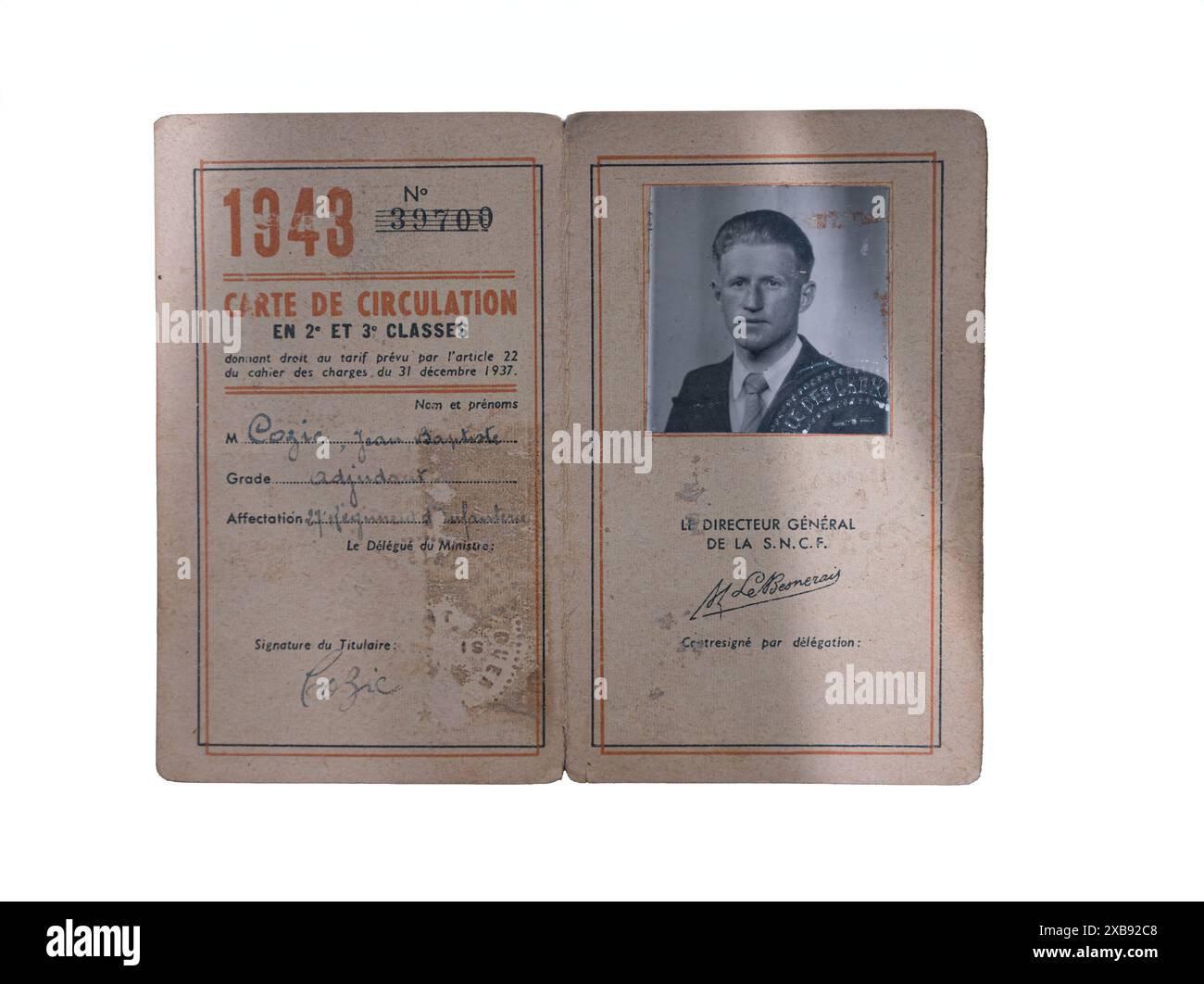 A military circulation card 1943 SCNF, 27 French infantry regiment on ...