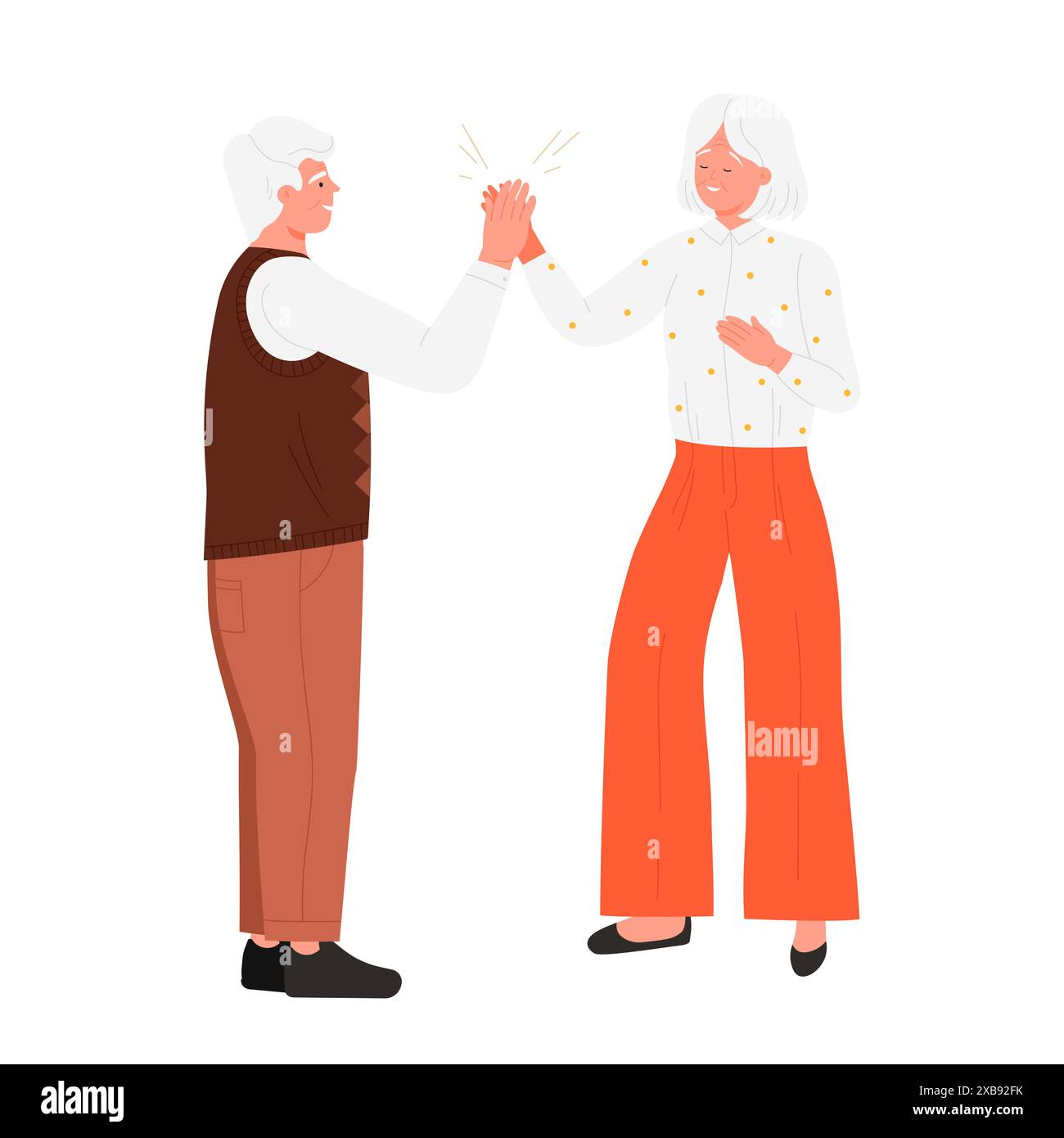 Happy old senior people giving high five vector illustration Stock ...