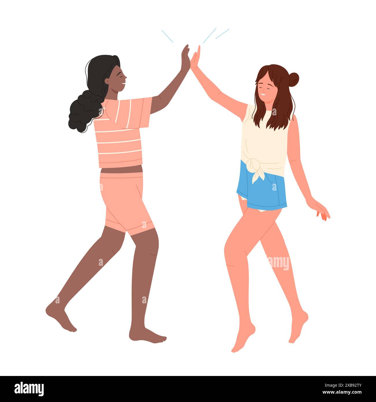 Happy female friends people giving high five vector illustration Stock ...