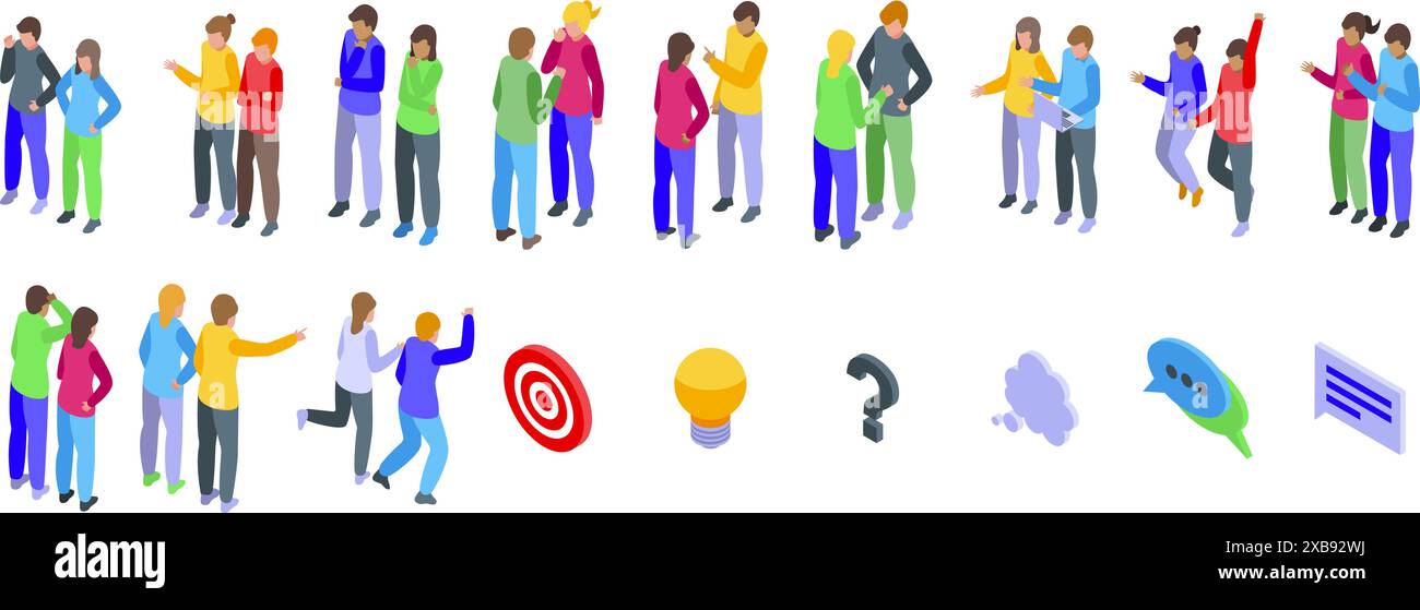 Idea think couple icons set icons set. Diverse group of young ...