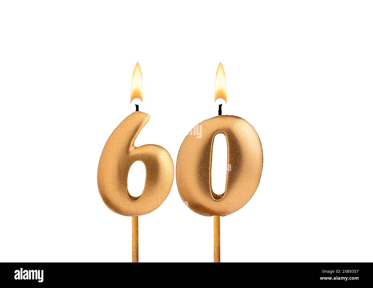 Birthday number 60 - Golden candle on white background Stock Photo - Alamy