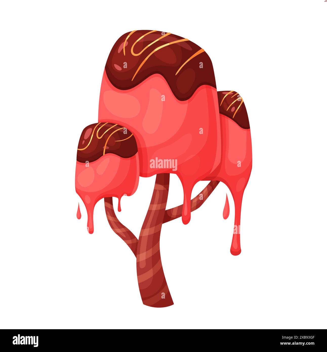 Candy and chocolate fantasy tree with sweet glaze drops melt vector ...