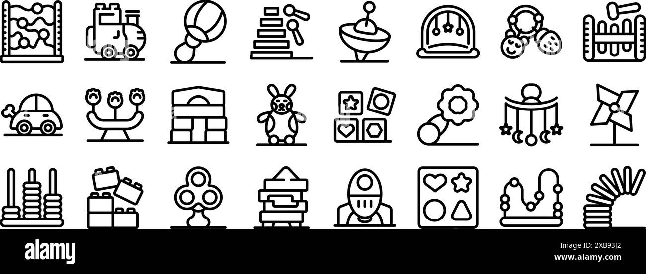 first babies toys icons set. Child development toys featuring spinning ...