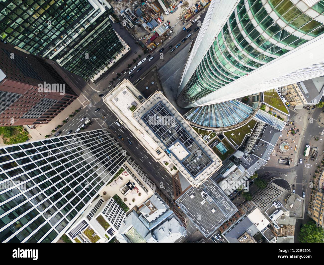 Top down view between the modern skyscrapers in the city Stock Photo ...
