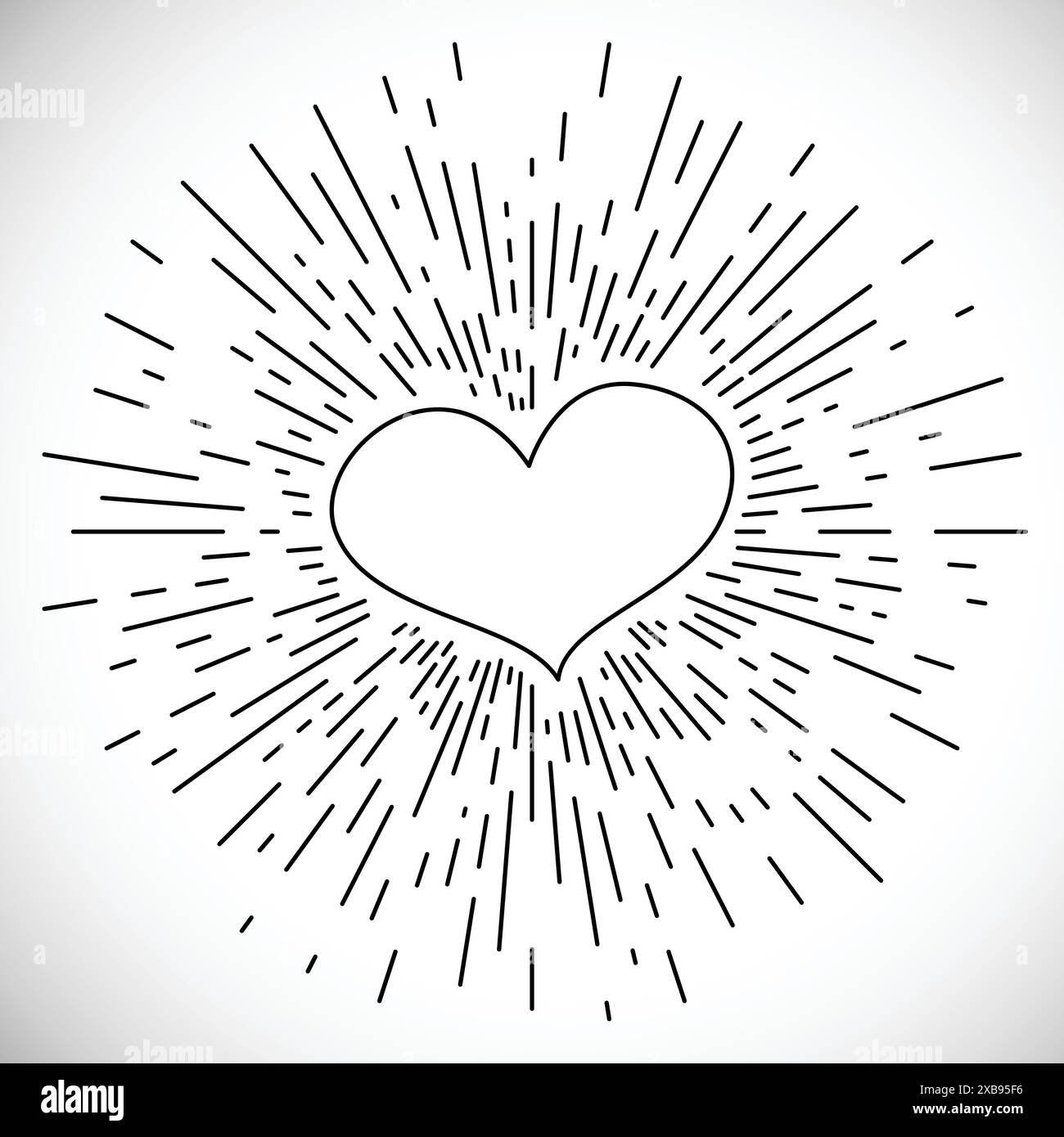 Heart with Hand Drawn Vintage Bursting Rays. Retro Design Element ...